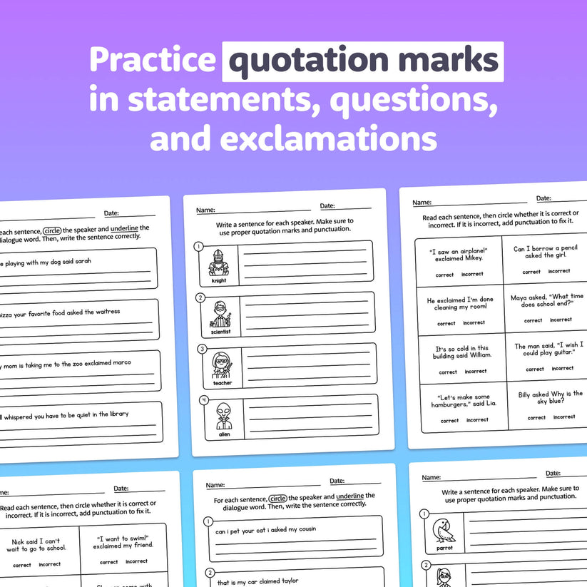 Quotation Marks Worksheets (Printable PDF) – That Little Robot