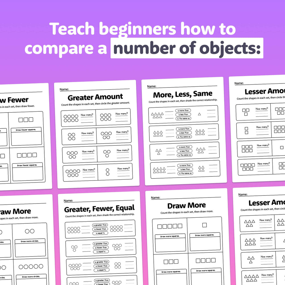 Comparing Sets of Objects Worksheets (Printable PDF) – That Little Robot