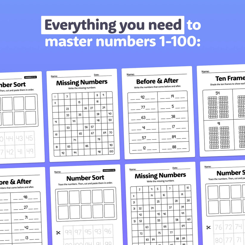 Counting: 1-100 Worksheets (Printable PDF) – That Little Robot