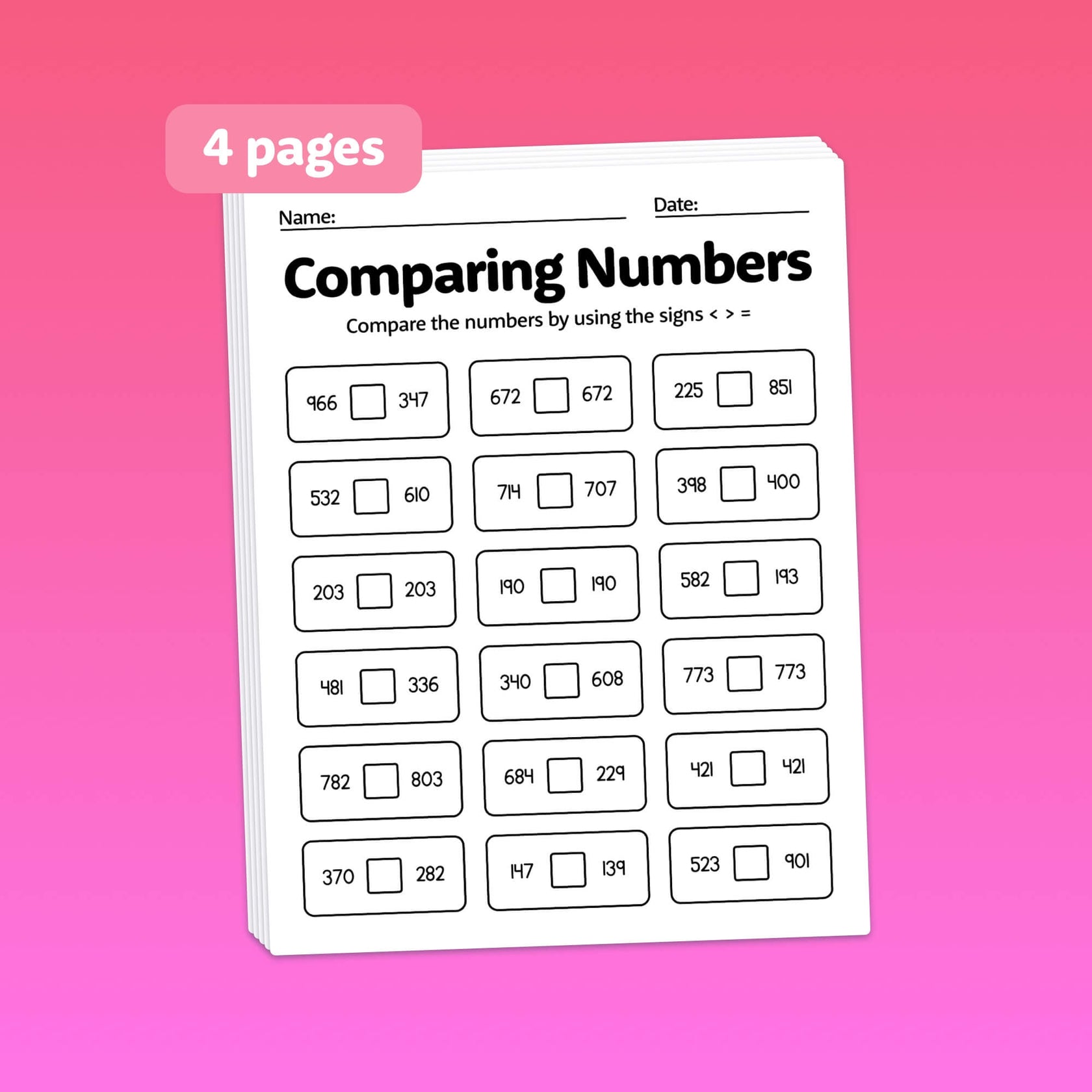 Comparing 3 Digit Numbers Worksheets (Printable PDF) – That Little Robot