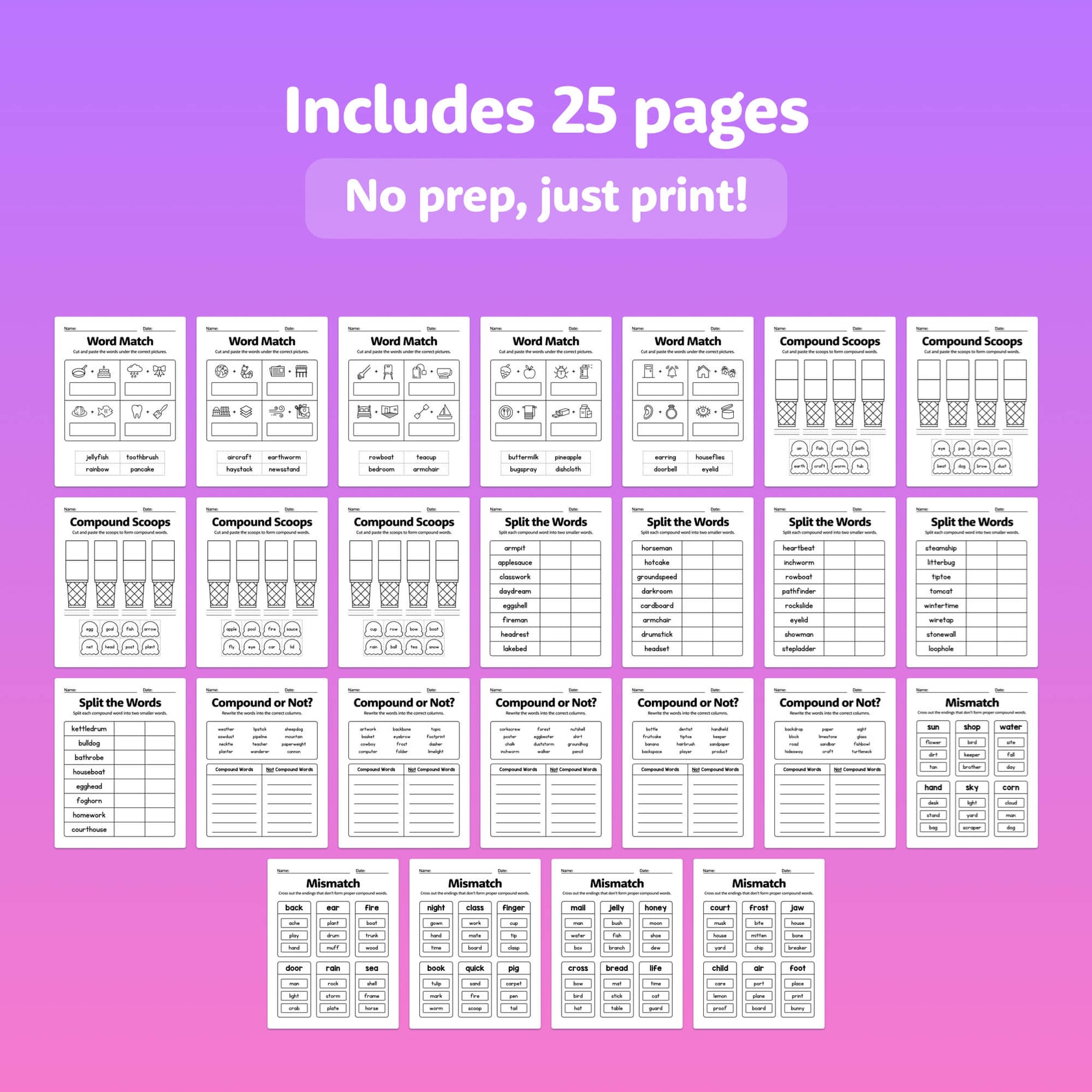 Compound Words Worksheets – That Little Robot