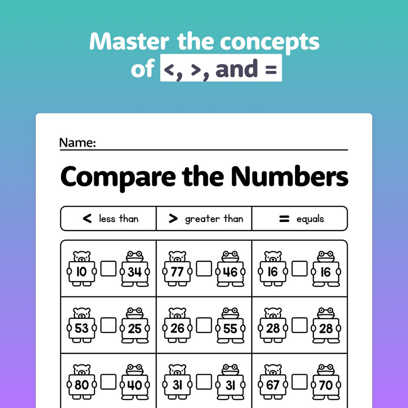 Comparing 2-Digit Numbers Worksheets (Printable PDF) – That Little Robot