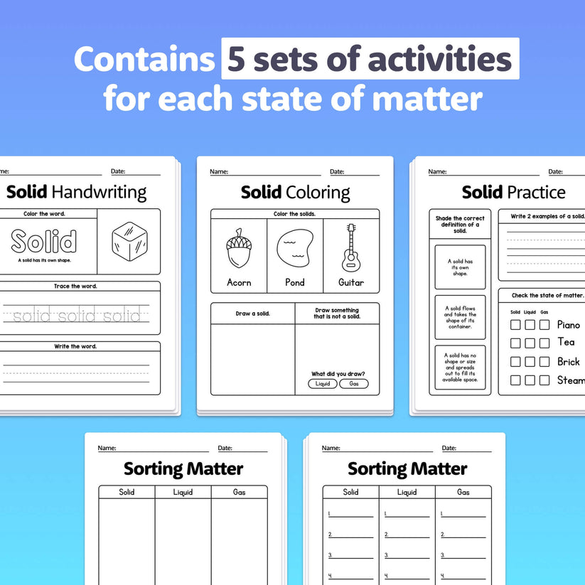 States of Matter Worksheets (Printable PDF) – That Little Robot