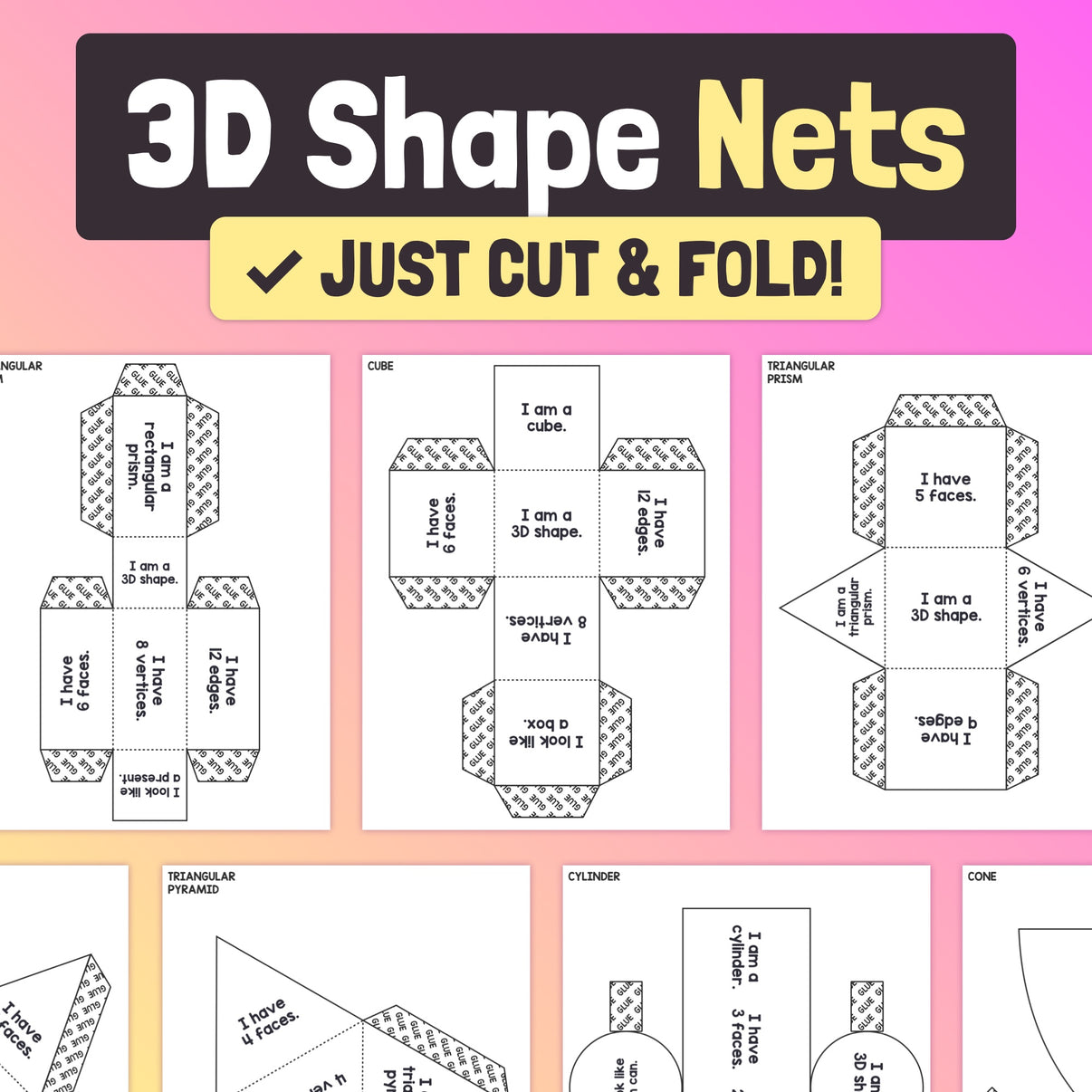 3D Shape Net Crafts (Printable PDF) – That Little Robot