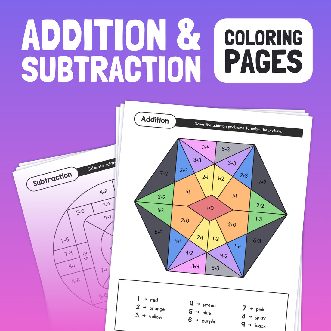 Addition and Subtraction Coloring Pages (Printable PDF) – That Little Robot