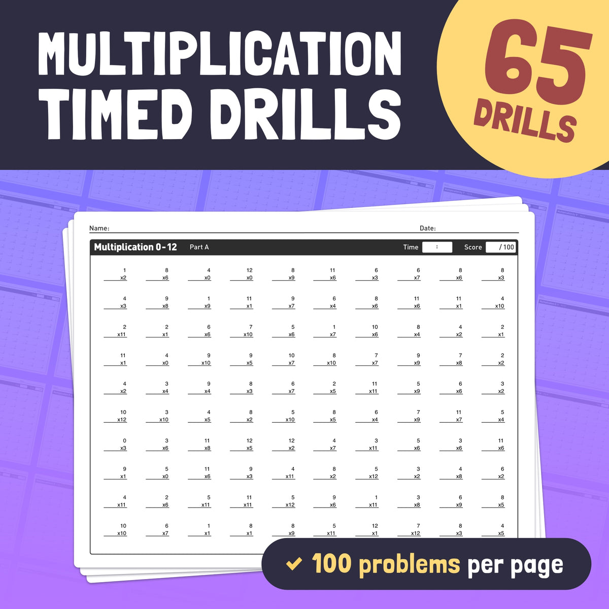 Multiplication Drills (100 Per Page) – That Little Robot