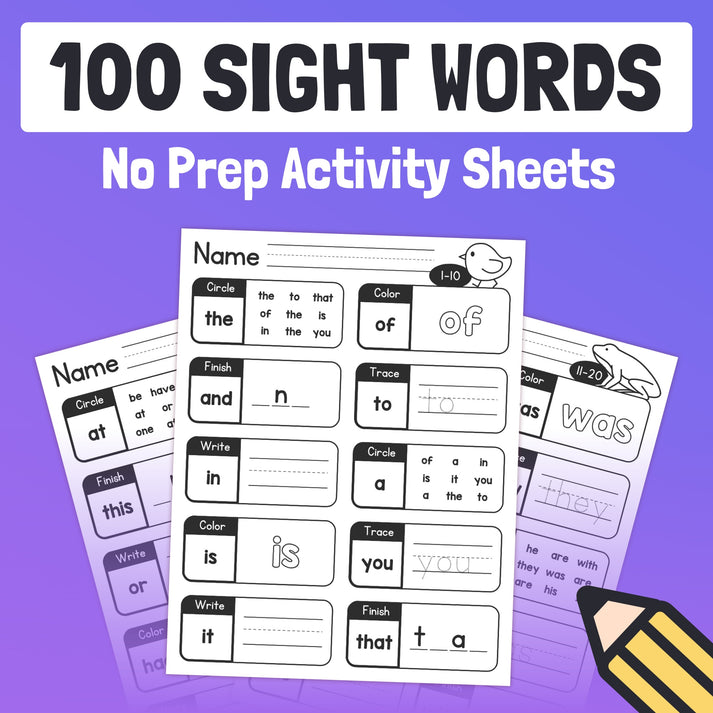 First 100 Sight Words Worksheets (Printable PDF) – That Little Robot
