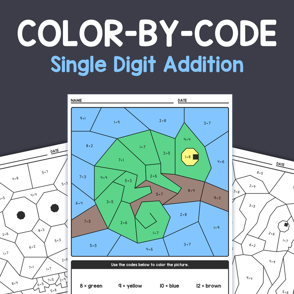 Sample: Color-By-Code Addition Worksheets – That Little Robot