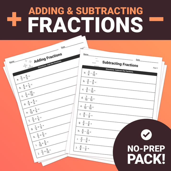 Adding and Subtracting Fractions Assessments (Printable PDF) – That ...