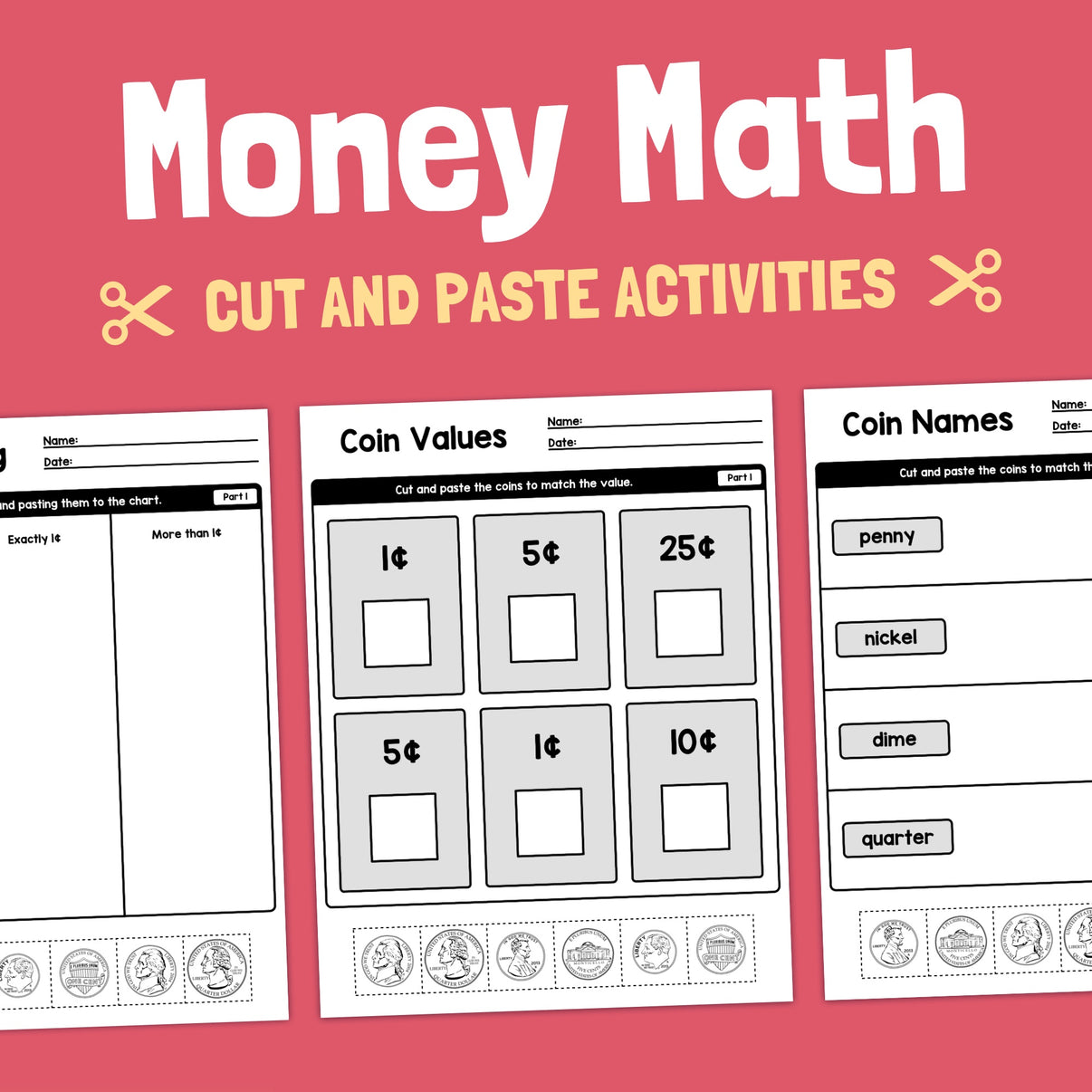Cut and Paste Money Math Worksheets (Printable PDF) – That Little Robot