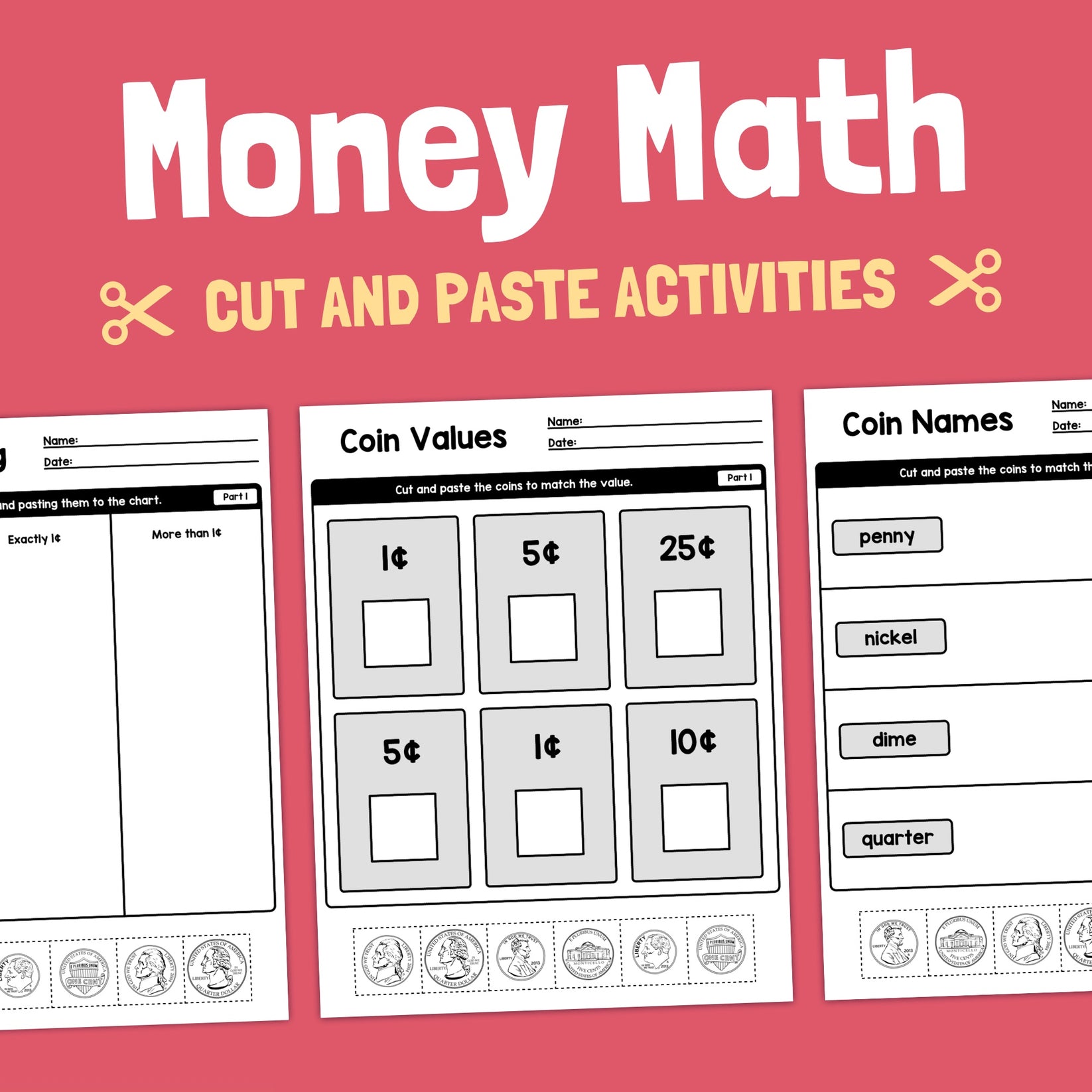 Cut and Paste Money Math Worksheets (Printable PDF) – That Little Robot