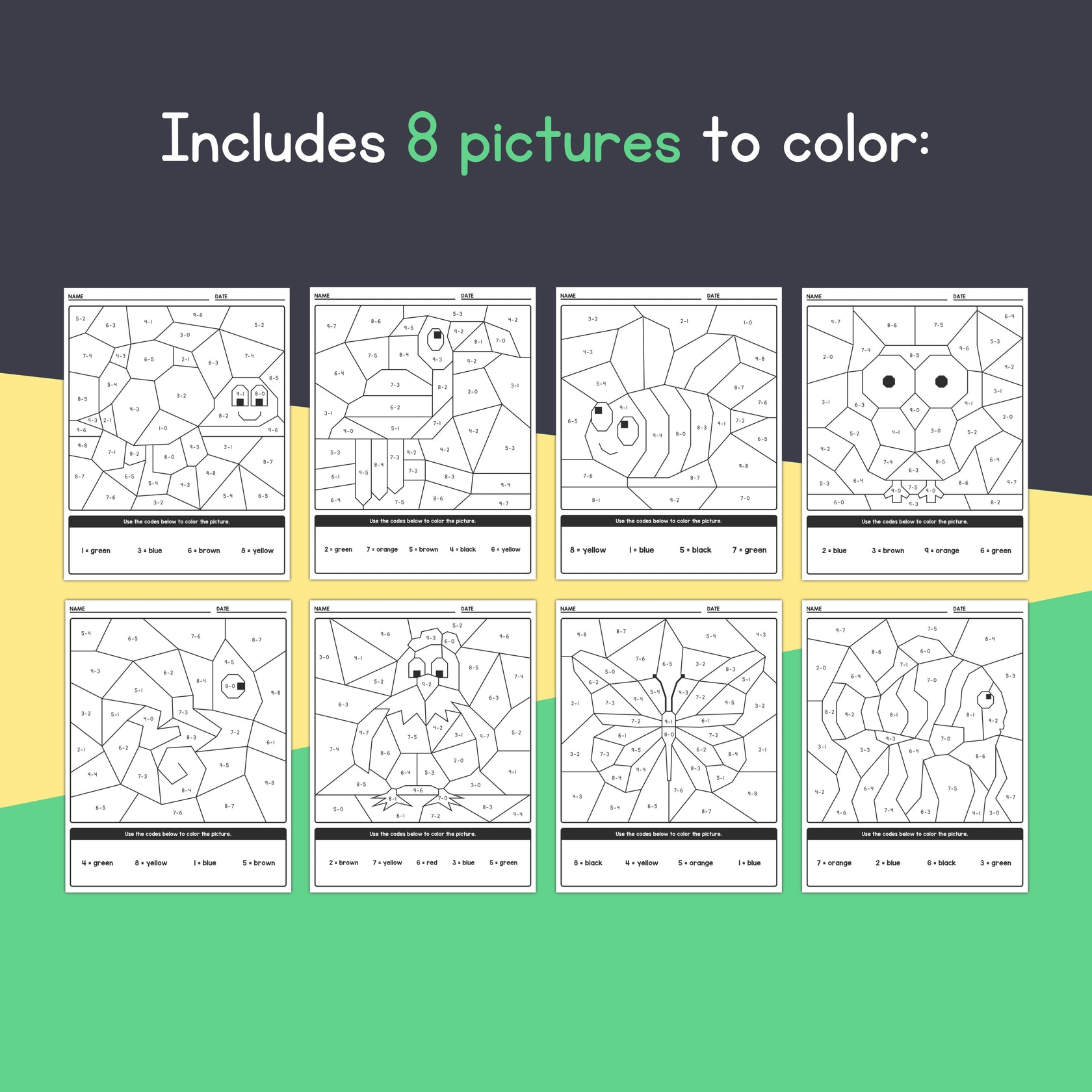 Color-by-Code Subtraction Worksheets (Printable PDF) – That Little Robot