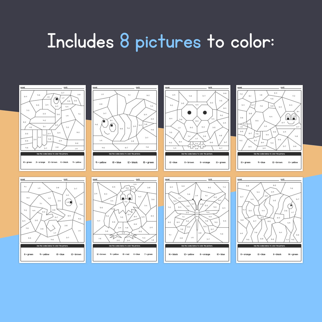 Color-by-Code Addition Worksheets (Printable PDF) – That Little Robot