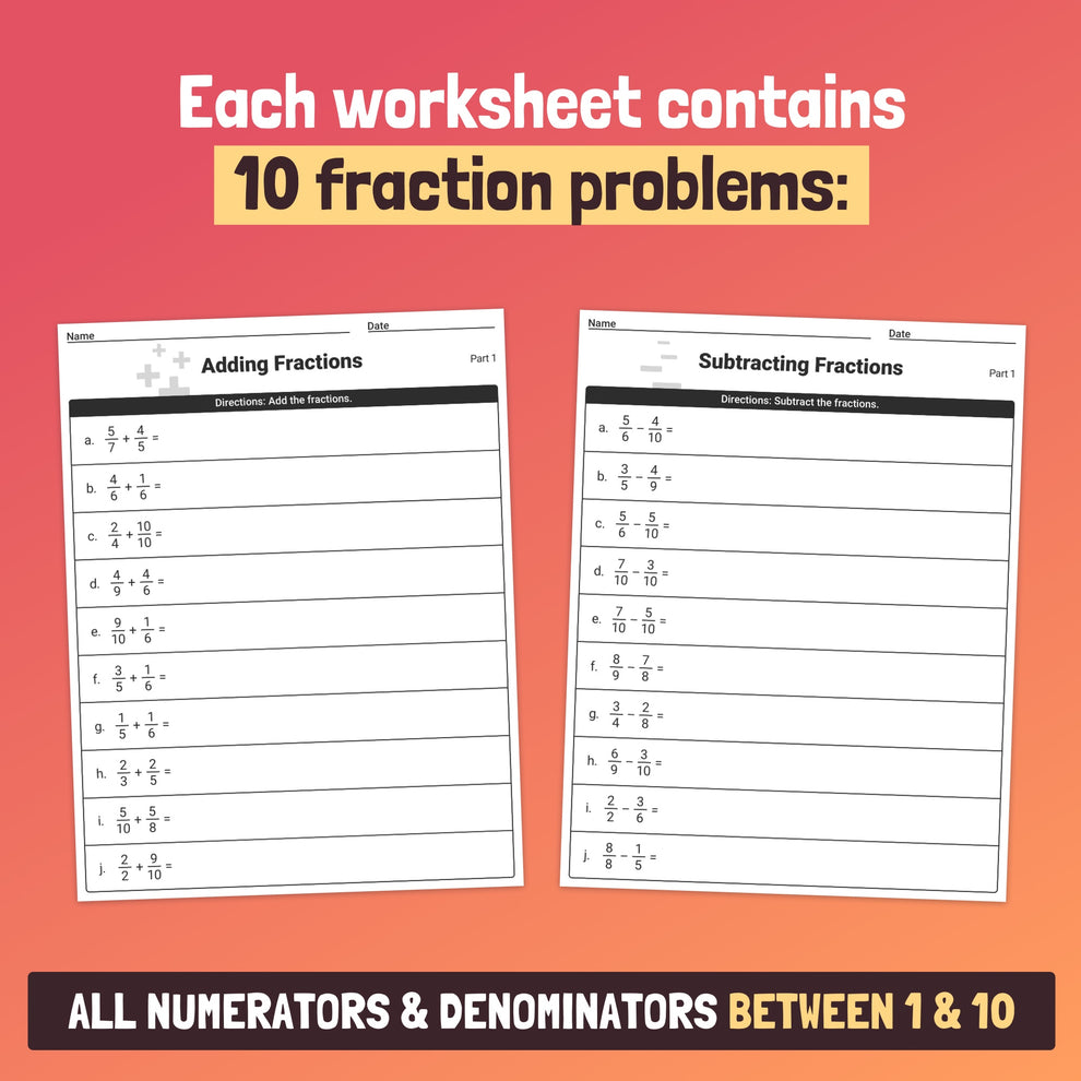 Adding and Subtracting Fractions Assessments (Printable PDF) – That ...