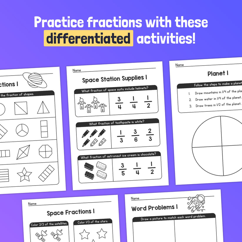 Space Fractions Worksheets – That Little Robot