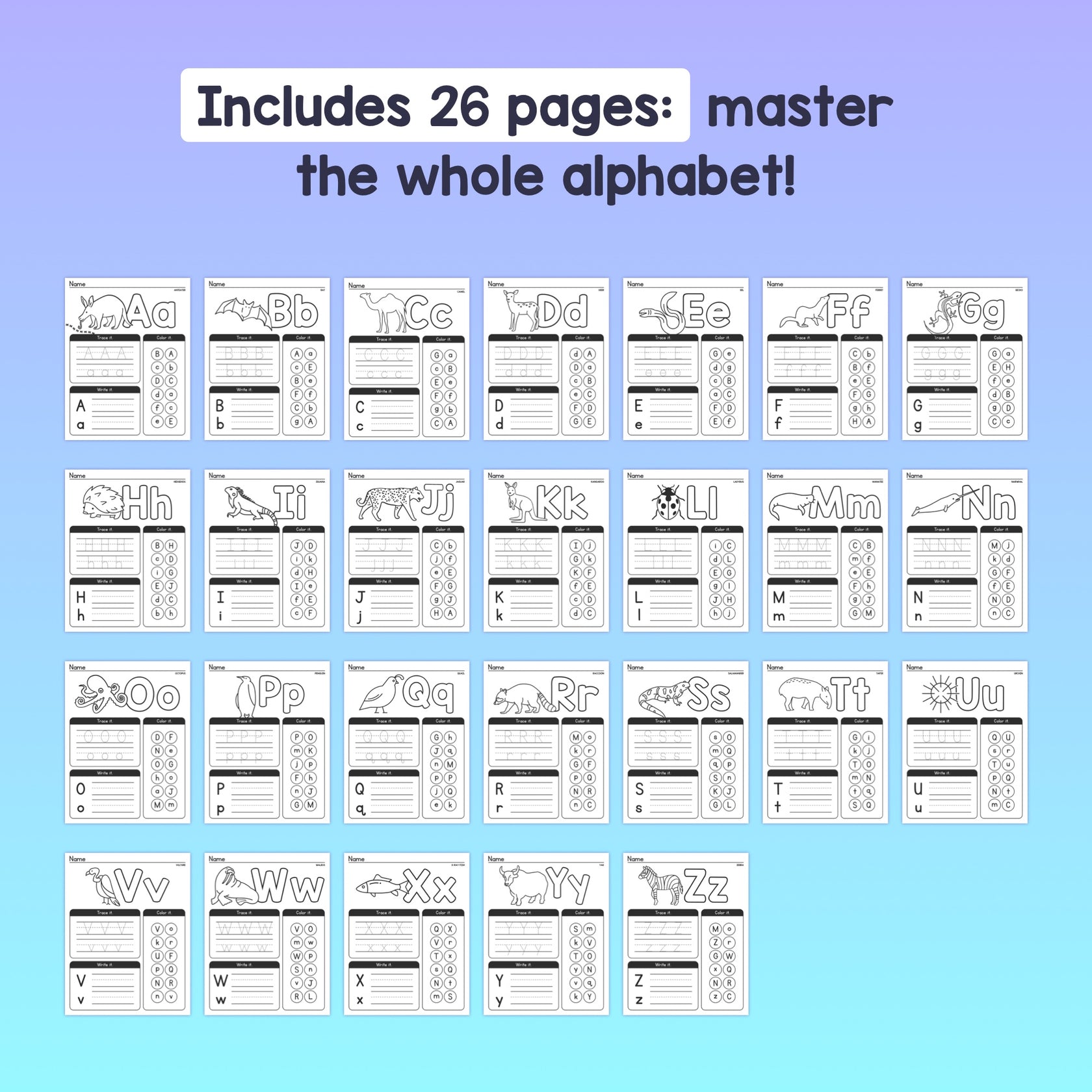 Animal Alphabet Worksheets (Printable PDF) – That Little Robot