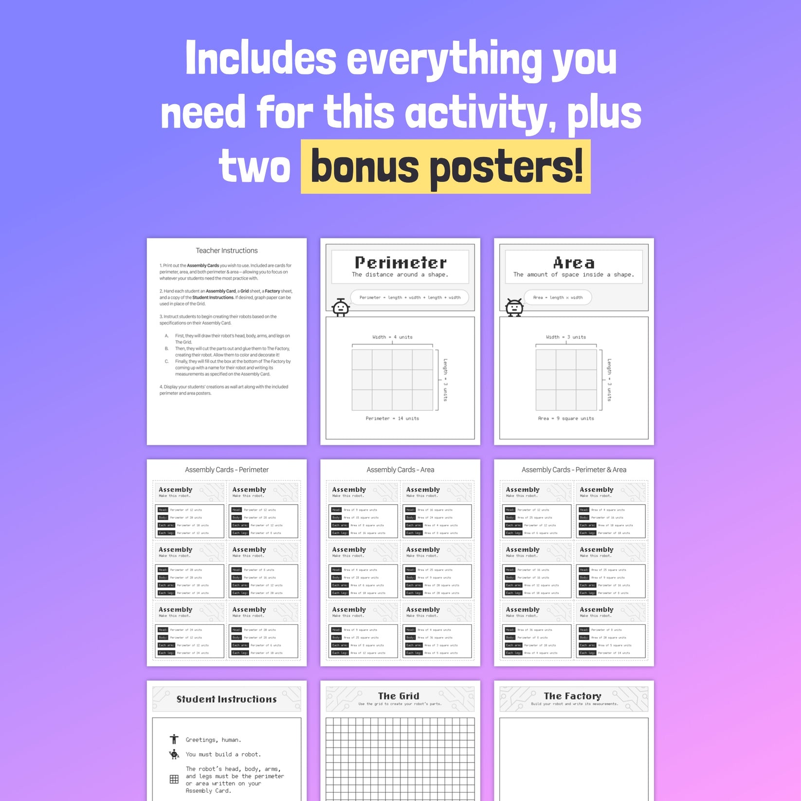 Area and Perimeter Robots Activity (Printable PDF) – That Little Robot