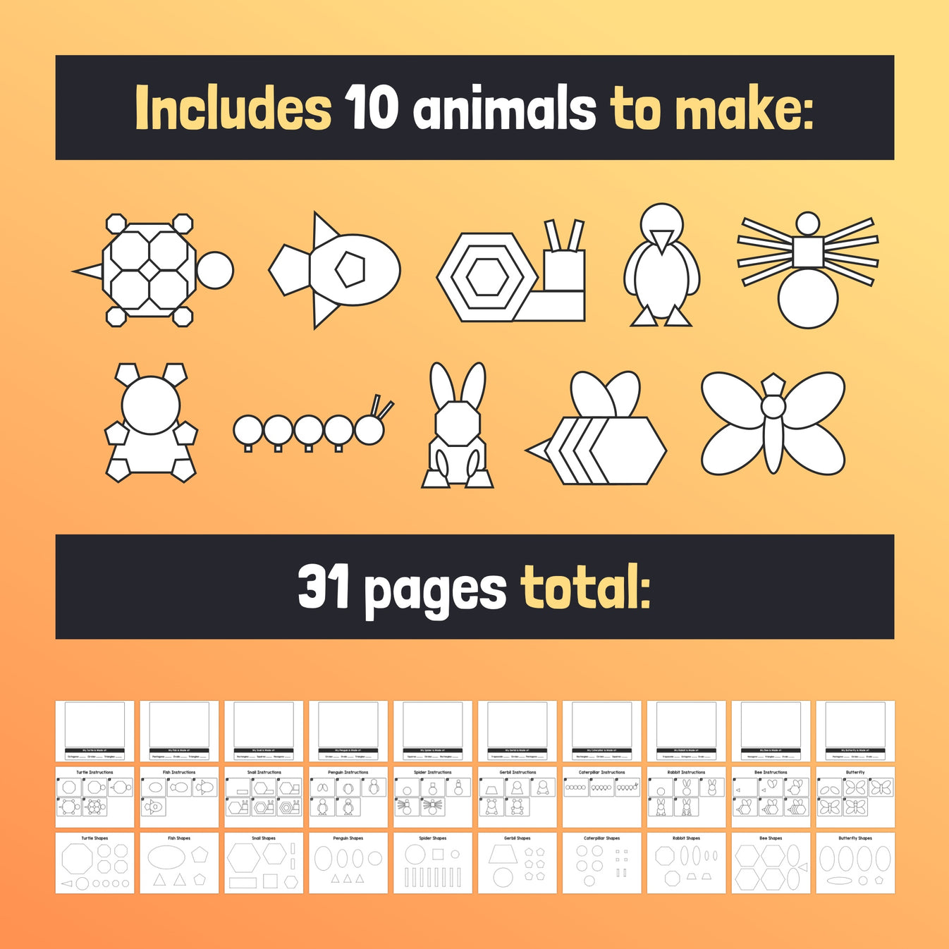 2D Shapes Animal Craft (Printable PDF) – That Little Robot