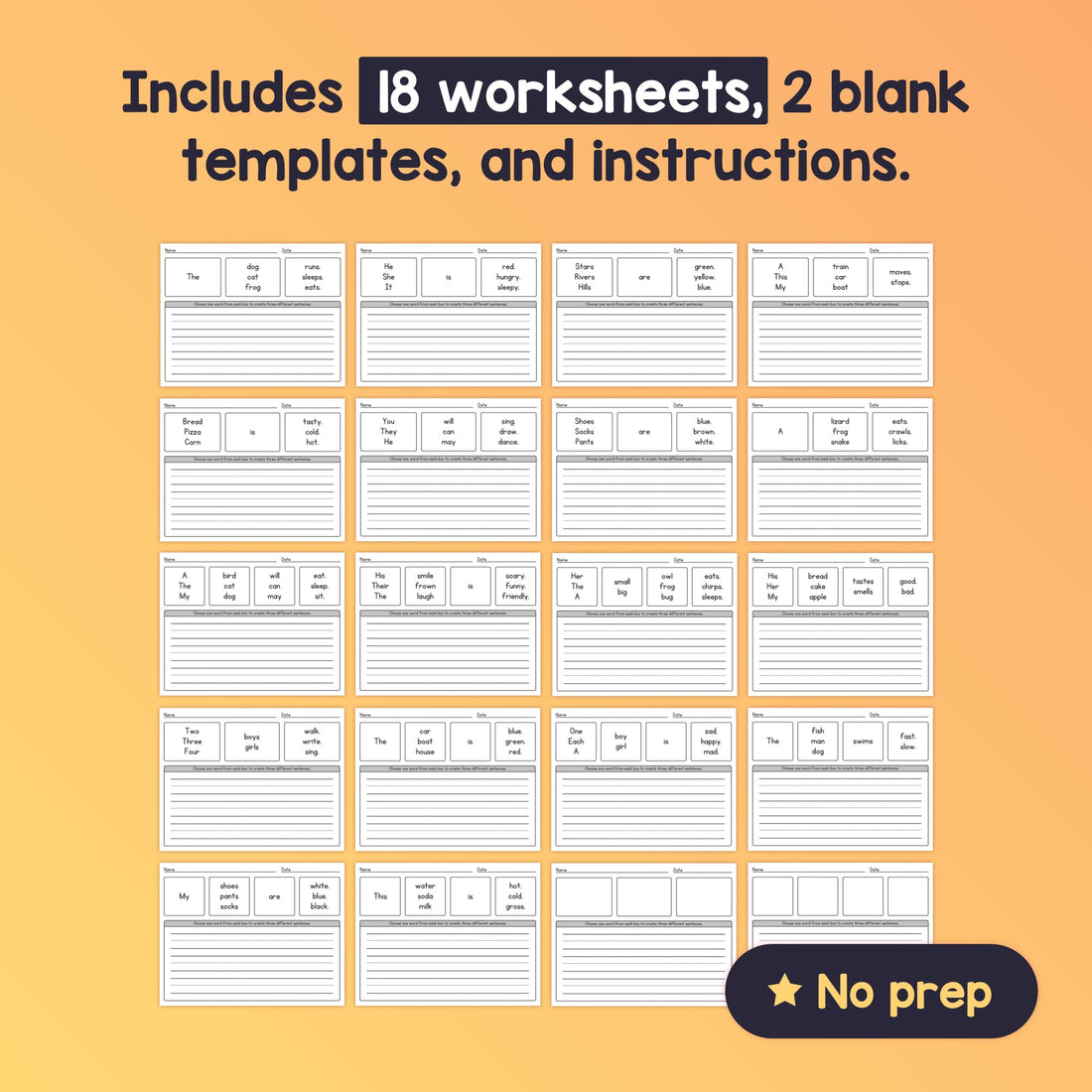 Sentence Helper Worksheets – That Little Robot