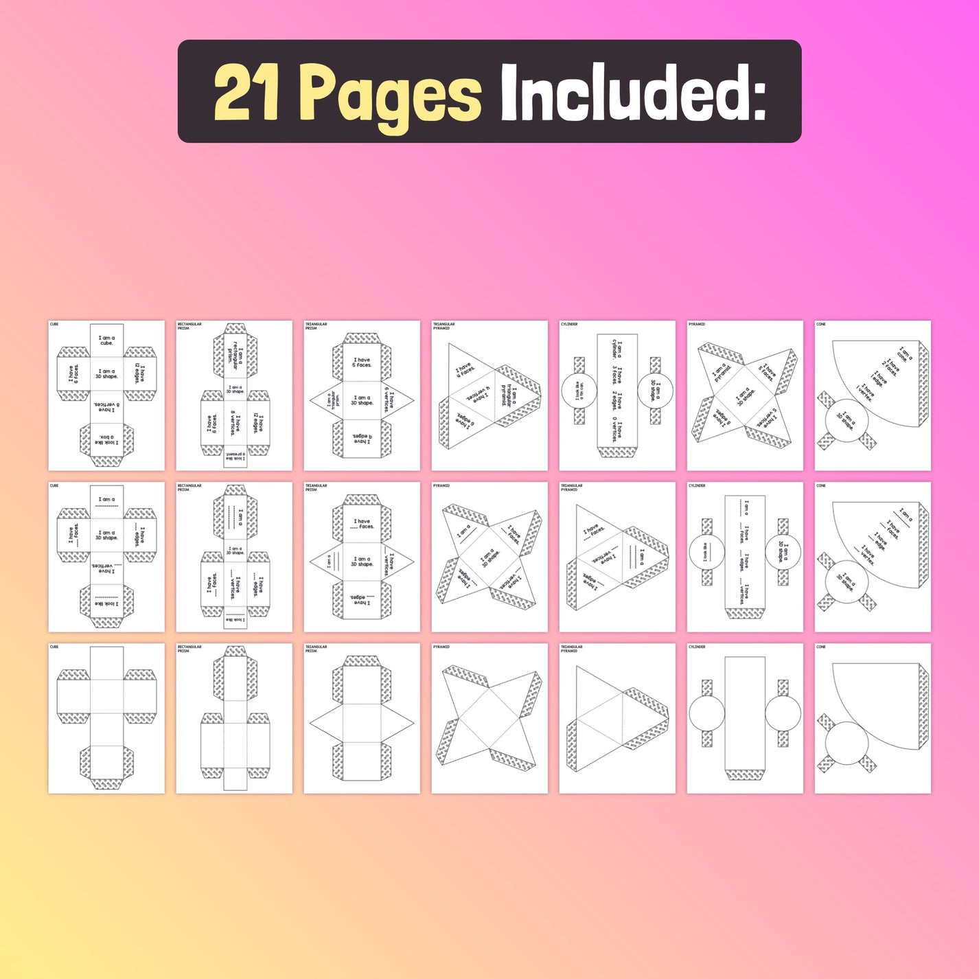 3D Shape Net Crafts (Printable PDF) – That Little Robot