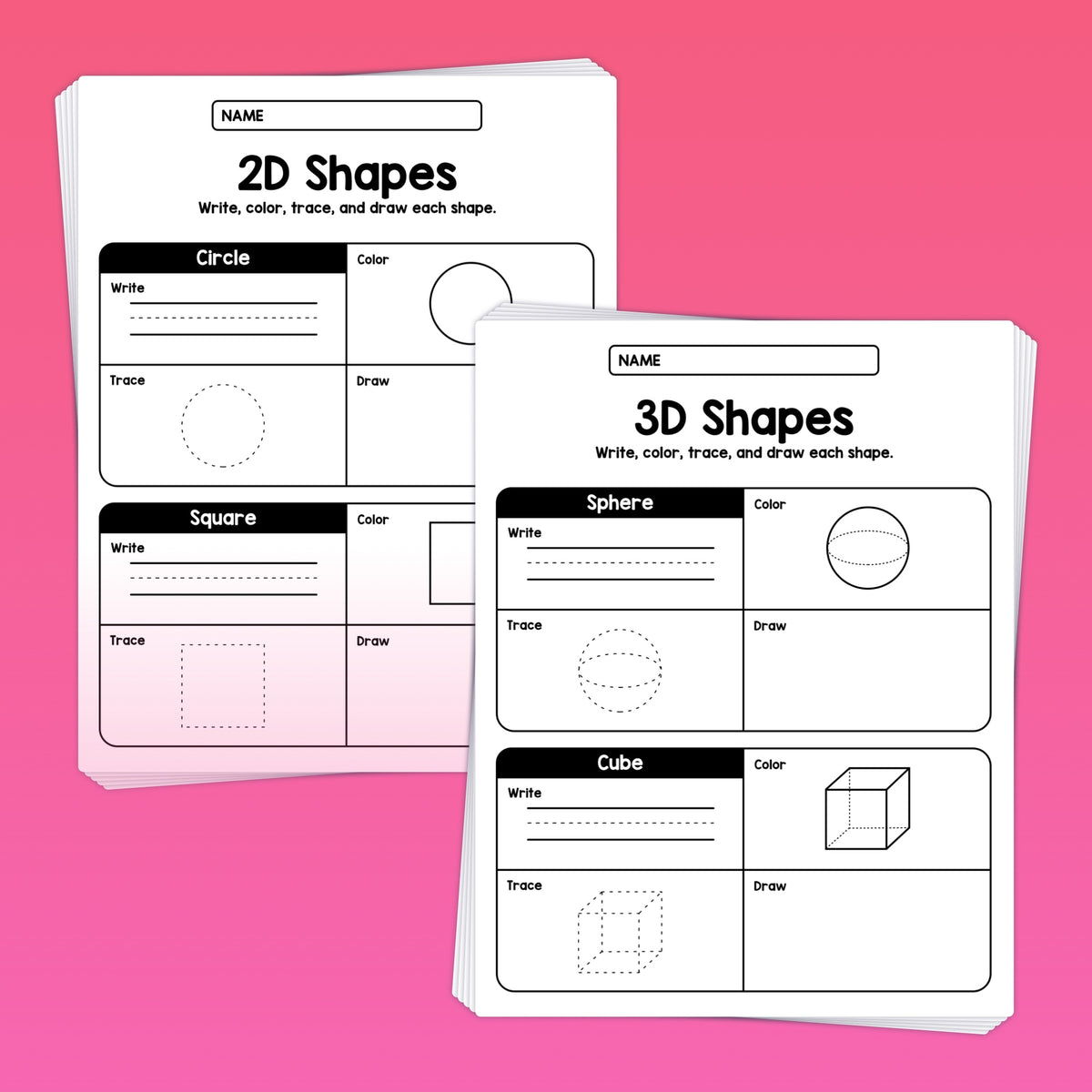 2D and 3D Shapes Worksheets (Printable PDF) – That Little Robot