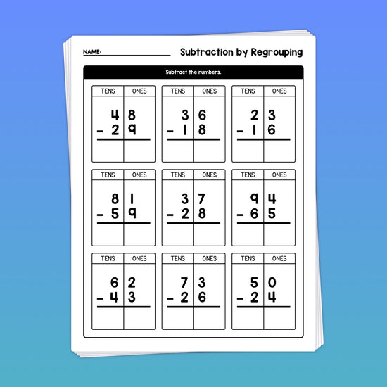 2-Digit Subtraction with Regrouping Worksheets (Printable PDF) – That ...