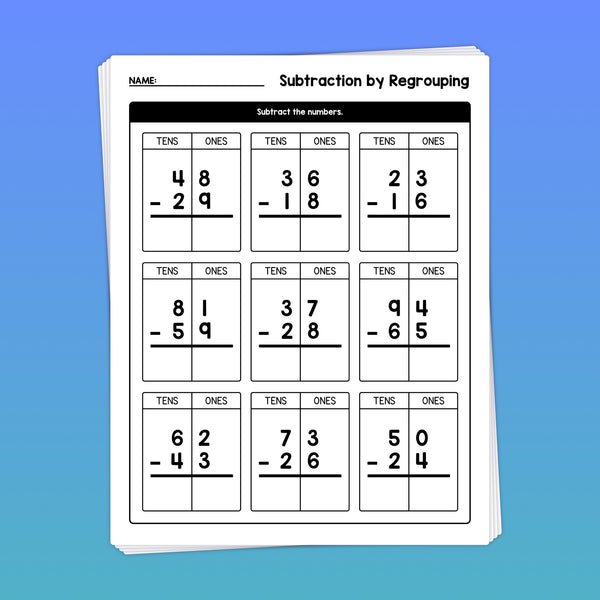 2-Digit Subtraction with Regrouping Worksheets (Printable PDF) – That ...
