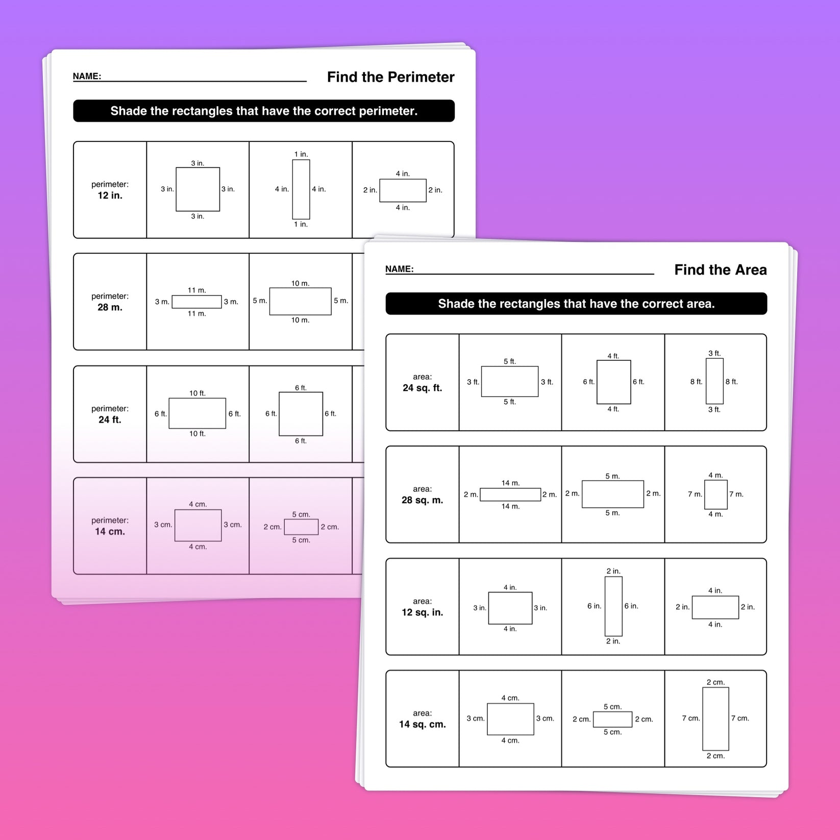 Area and Perimeter of Rectangles Worksheets (Printable PDF) – That ...