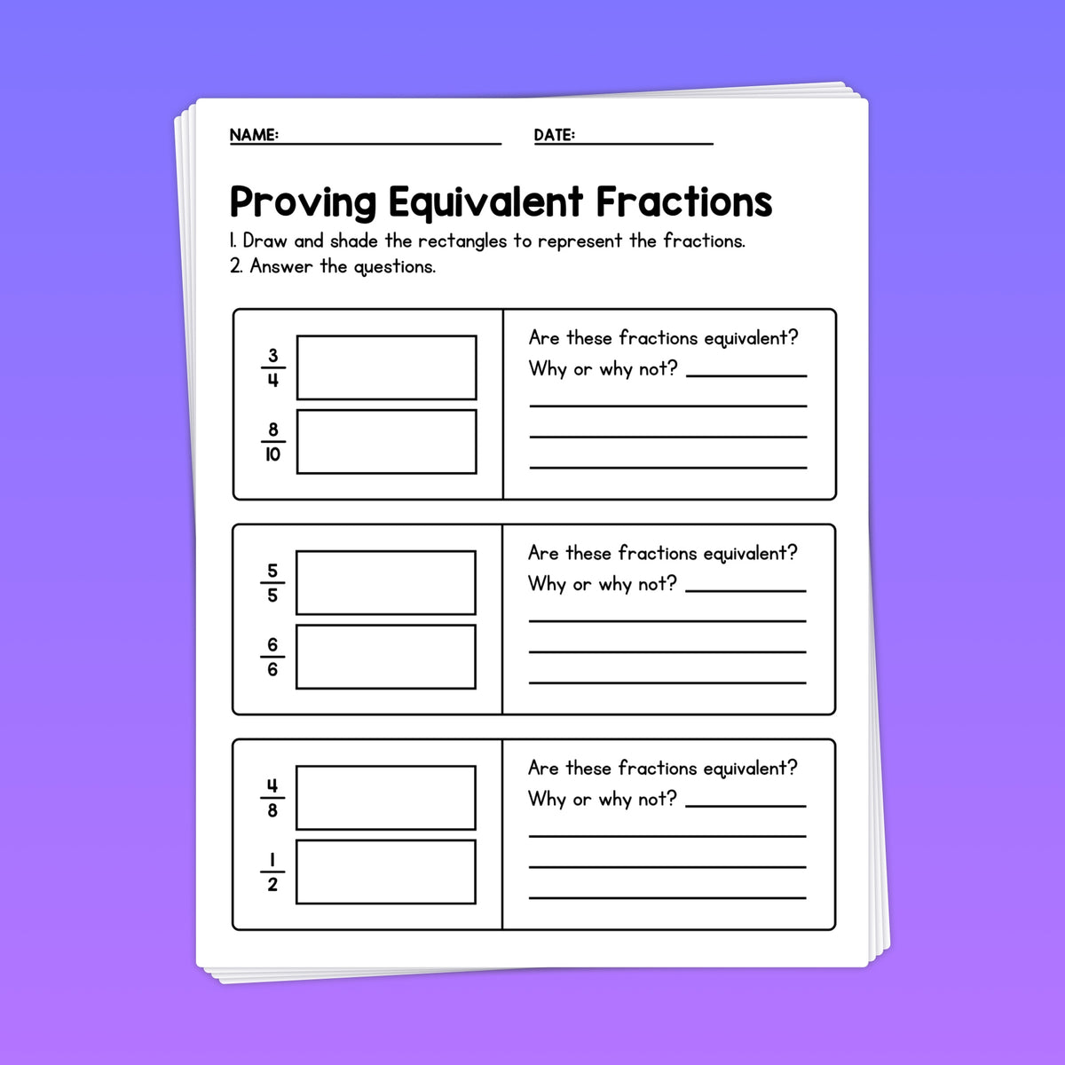 Equivalent Fraction Worksheets (Printable PDF) – That Little Robot