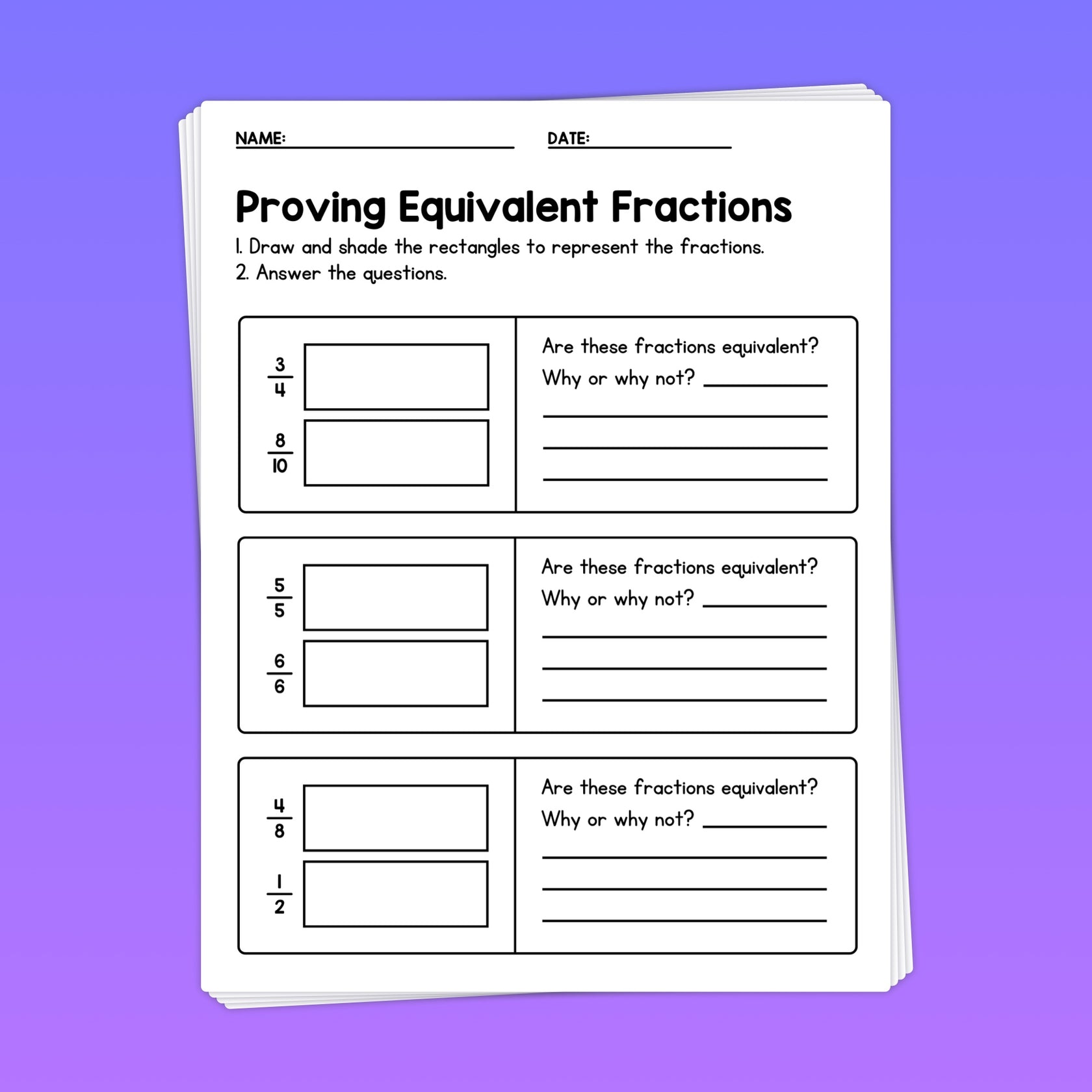 Equivalent Fraction Worksheets (Printable PDF) – That Little Robot