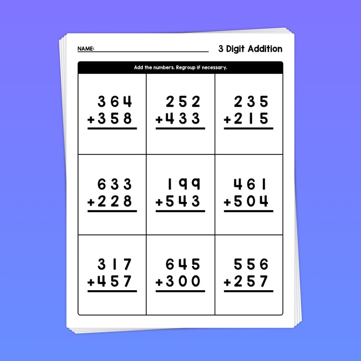3-Digit Addition with Regrouping Worksheets (Printable PDF) – That ...
