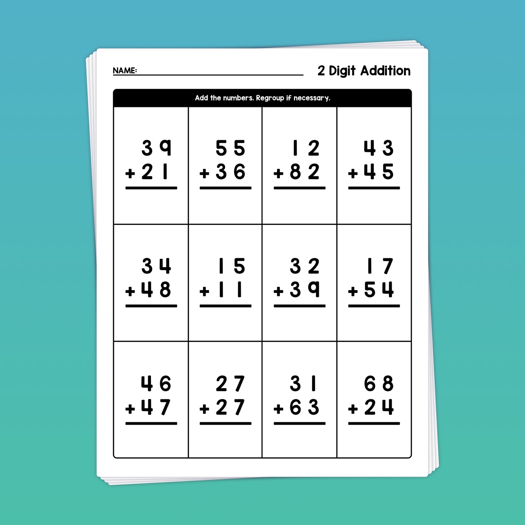 2-Digit Addition with Regrouping Worksheets (Printable PDF) – That ...
