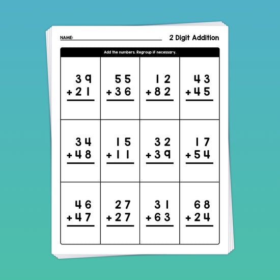 2-Digit Addition with Regrouping Worksheets (Printable PDF) – That ...