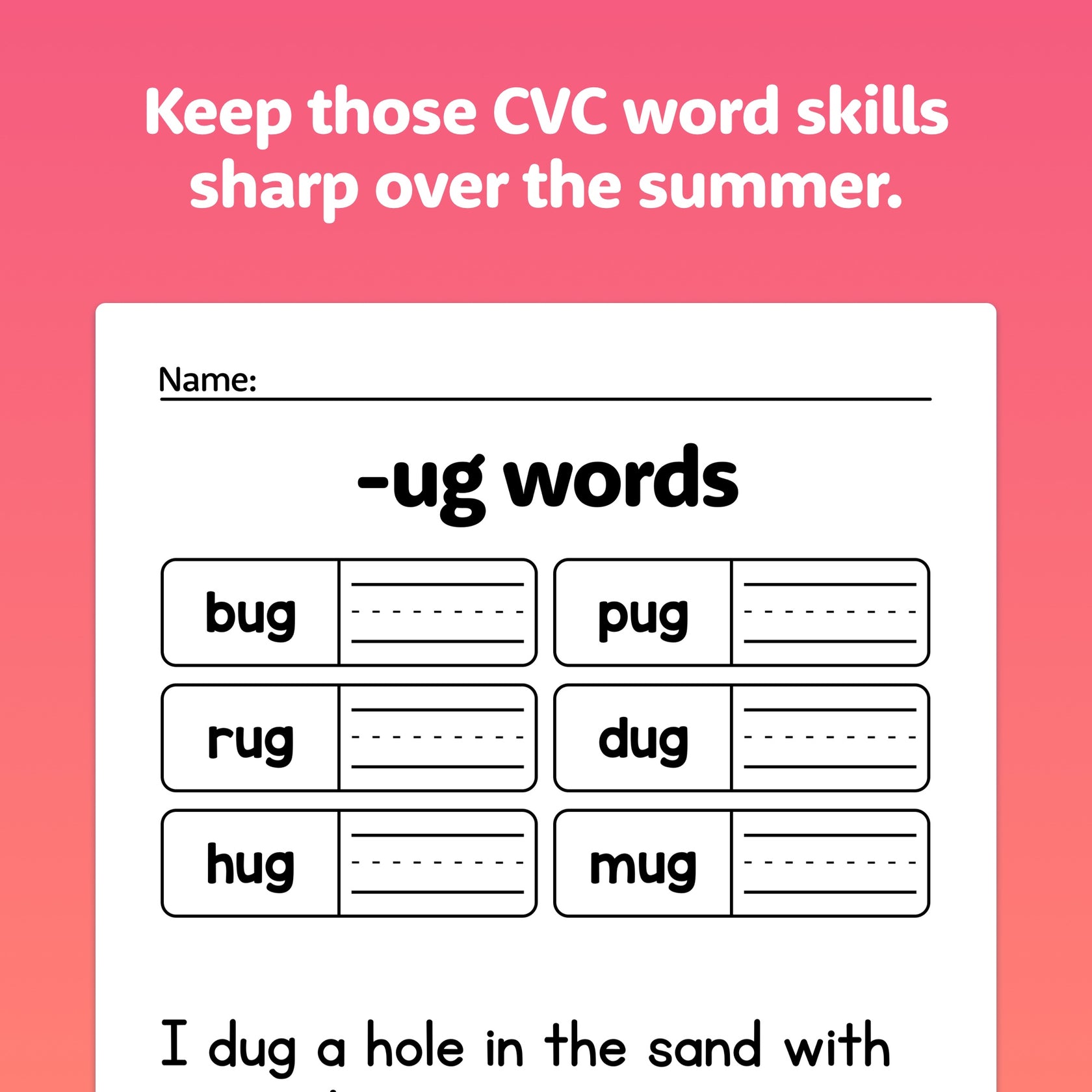 Summer CVC Words Worksheets – That Little Robot