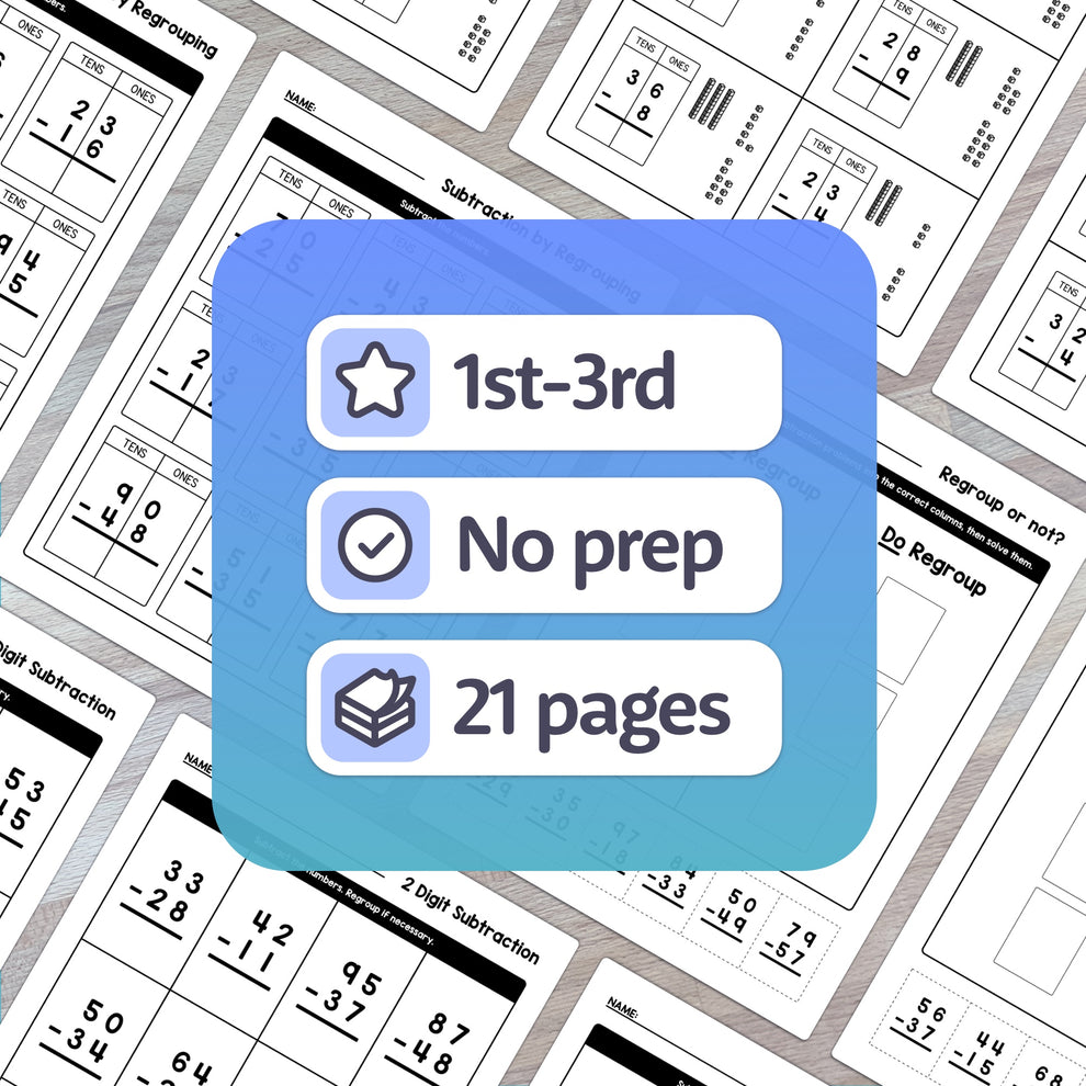2-Digit Subtraction with Regrouping Worksheets (Printable PDF) – That ...