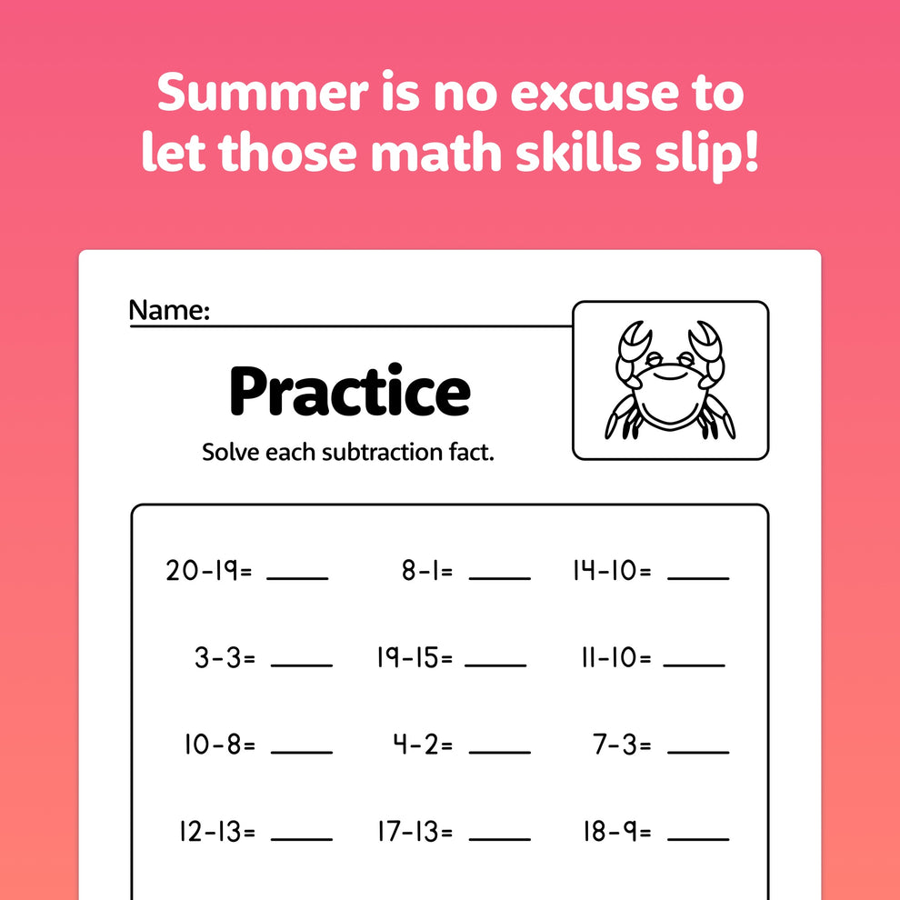 Summer Addition & Subtraction to 20 Worksheets – That Little Robot