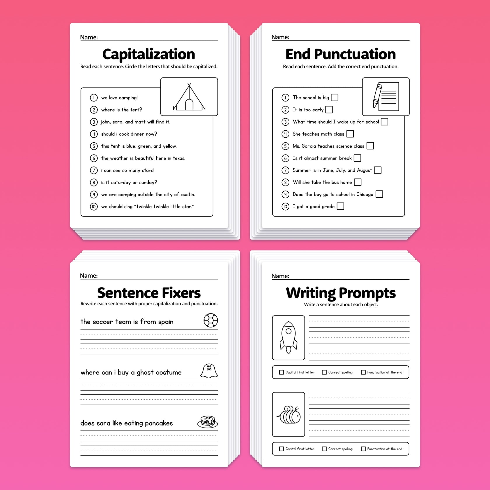 Capitalization & End Punctuation Worksheets (Printable PDF) – That ...