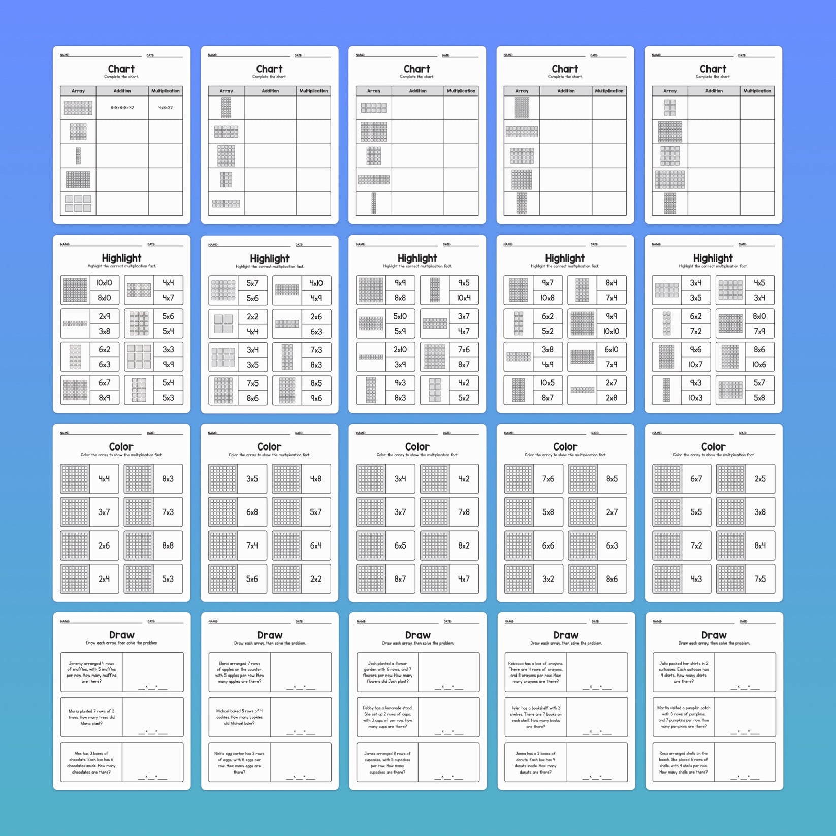 Multiplication Array Worksheets – That Little Robot