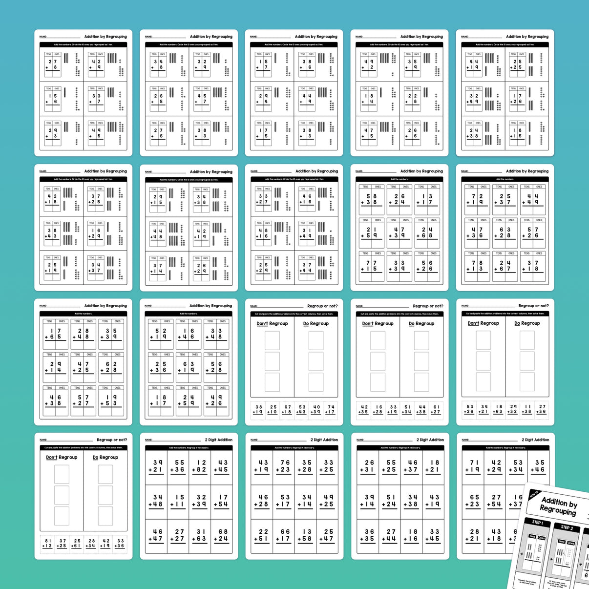 2-Digit Addition with Regrouping Worksheets (Printable PDF) – That ...