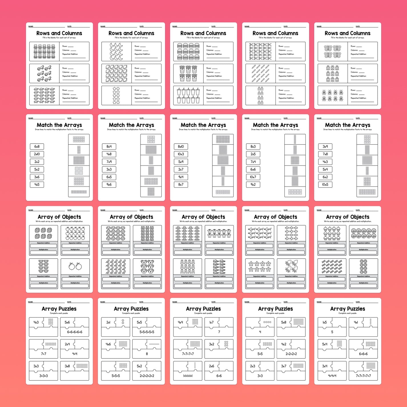 Array Worksheets (Printable PDF) – That Little Robot