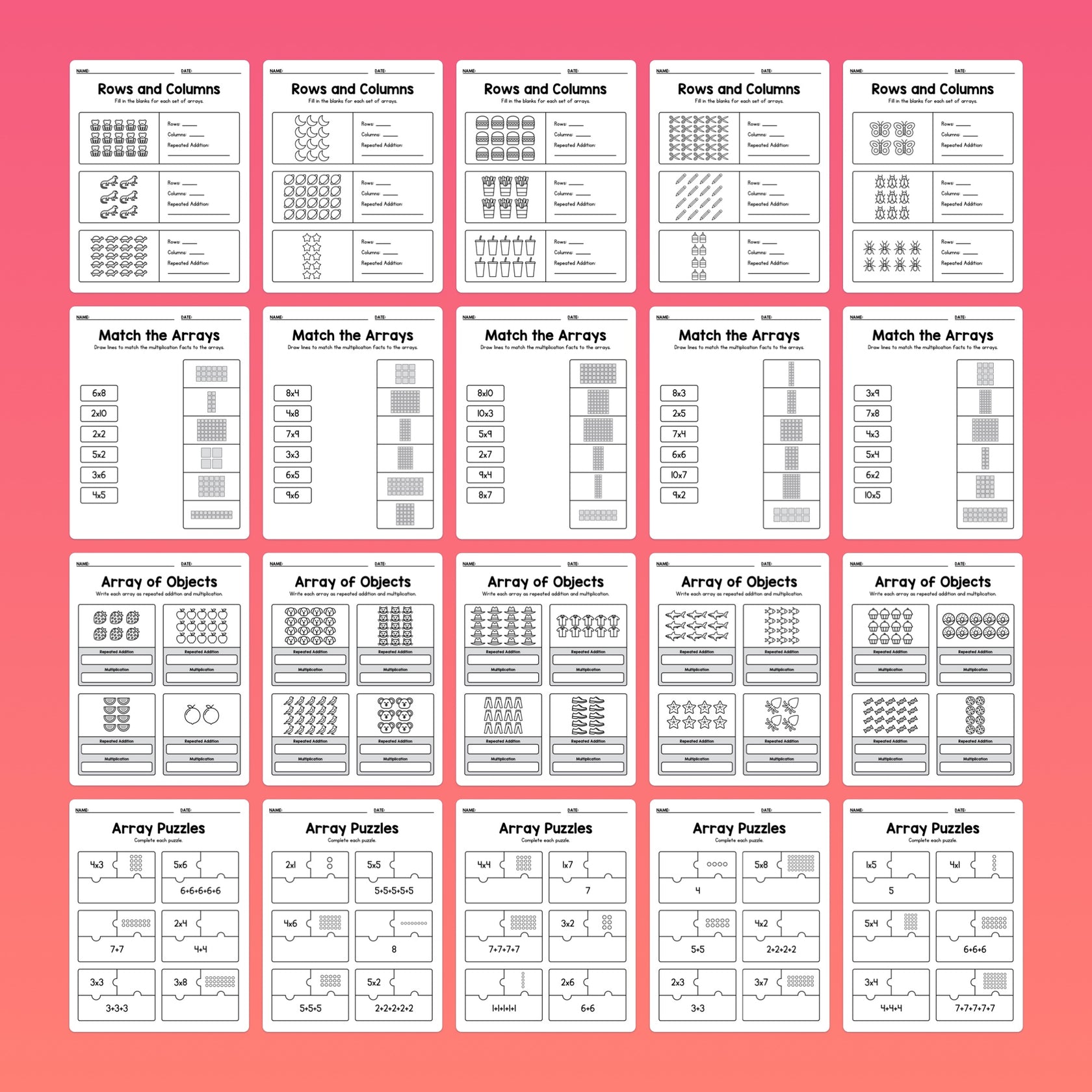 Array Worksheets (Printable PDF) – That Little Robot