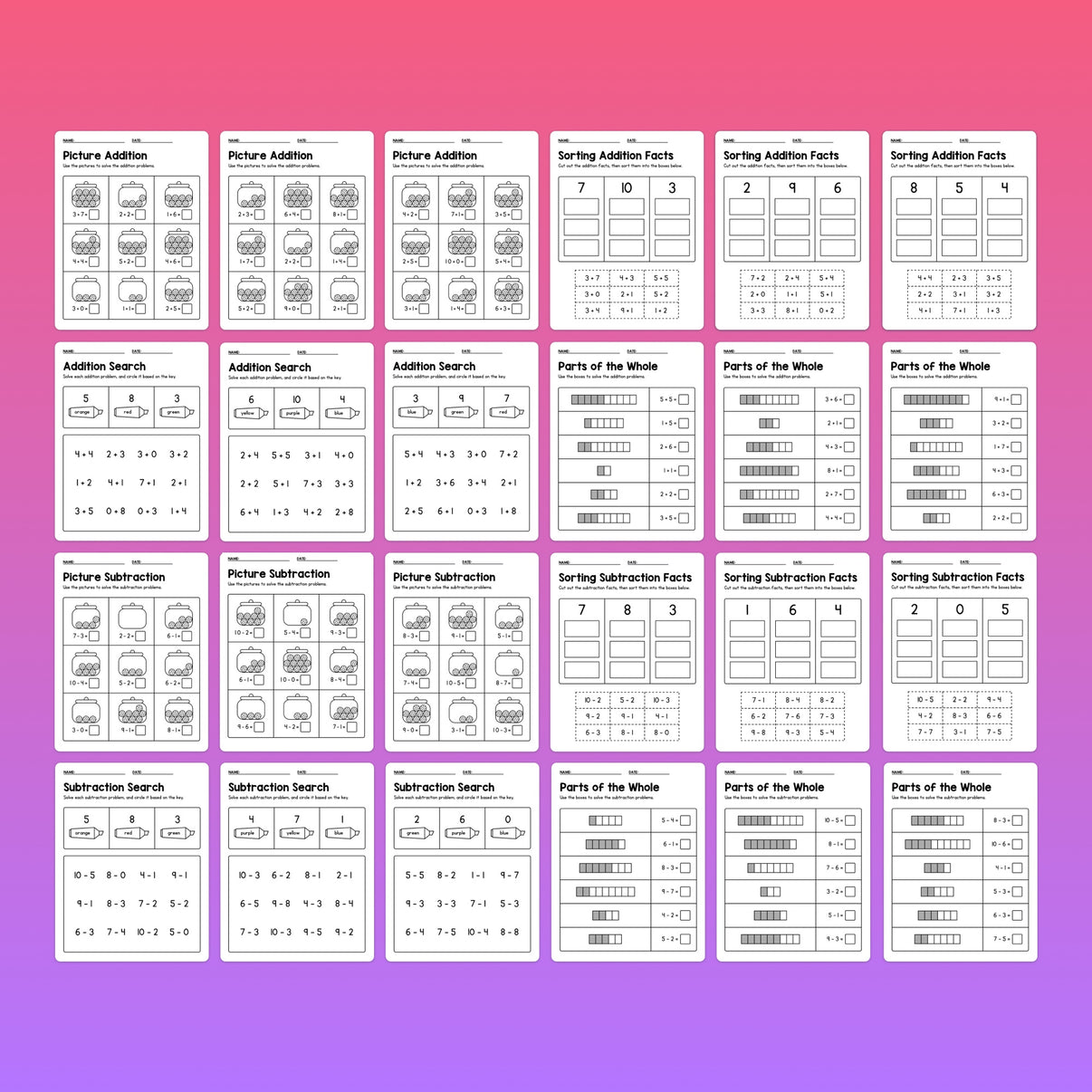 Addition and Subtraction Within 10 Worksheets (Printable PDF) – That ...
