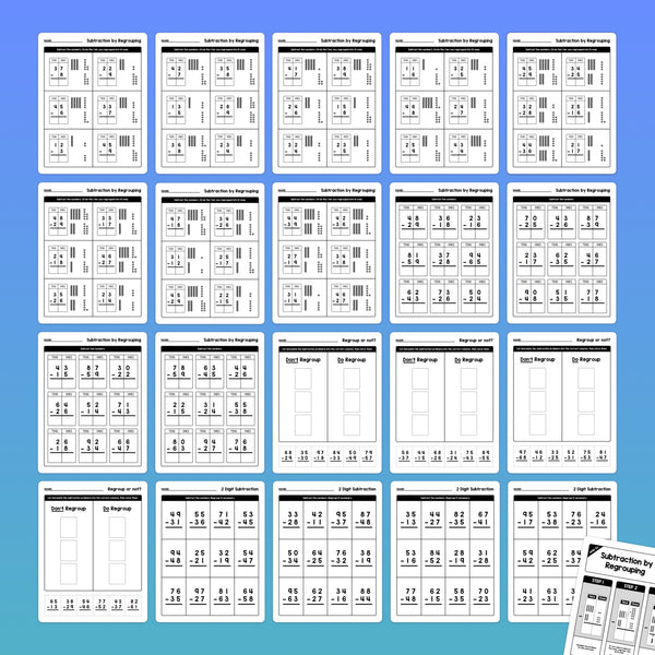 2-Digit Subtraction with Regrouping Worksheets (Printable PDF) – That ...
