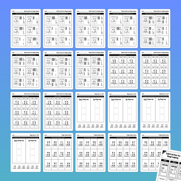 2-Digit Subtraction with Regrouping Worksheets (Printable PDF) – That ...