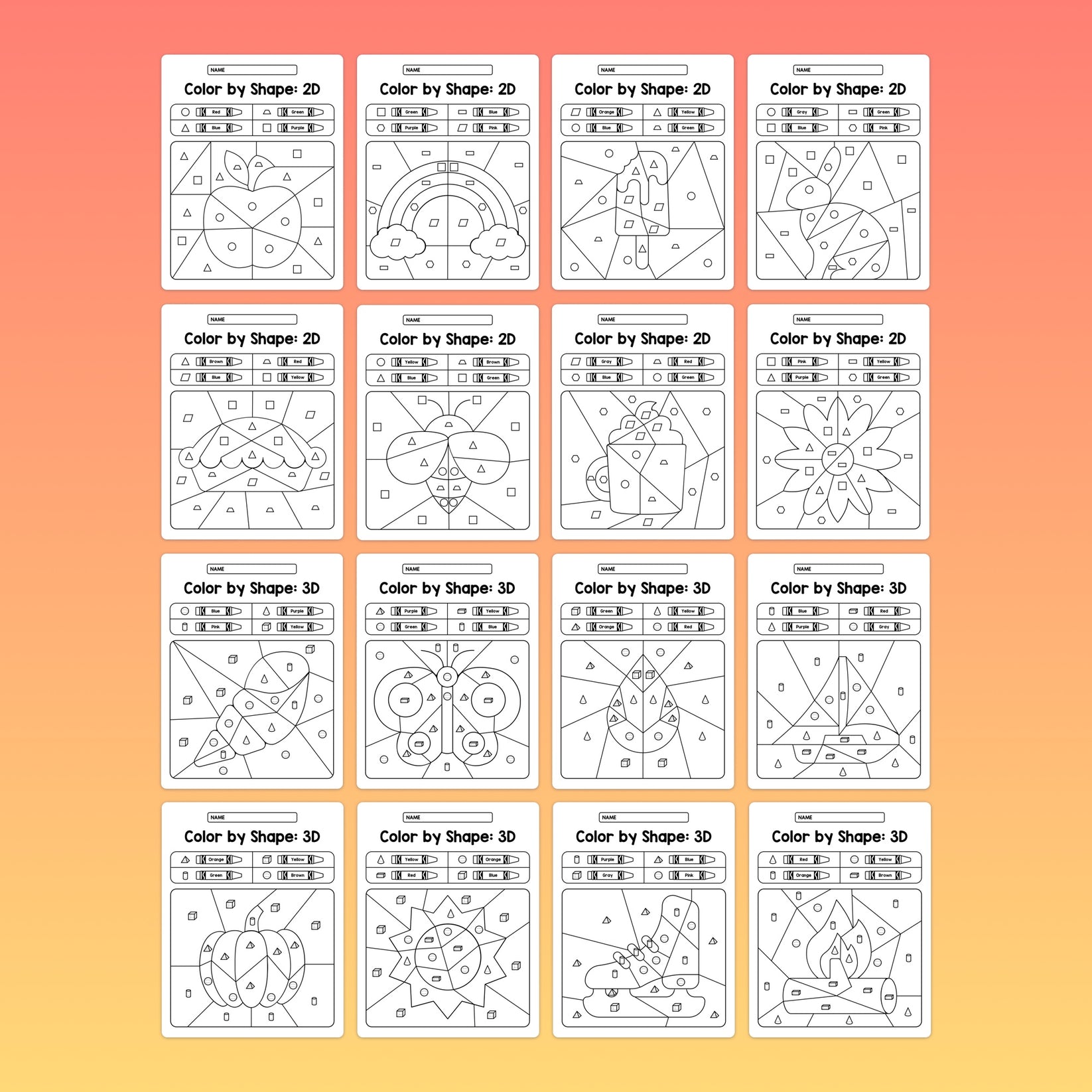 Color-by-Shape Worksheets (Printable PDF) – That Little Robot