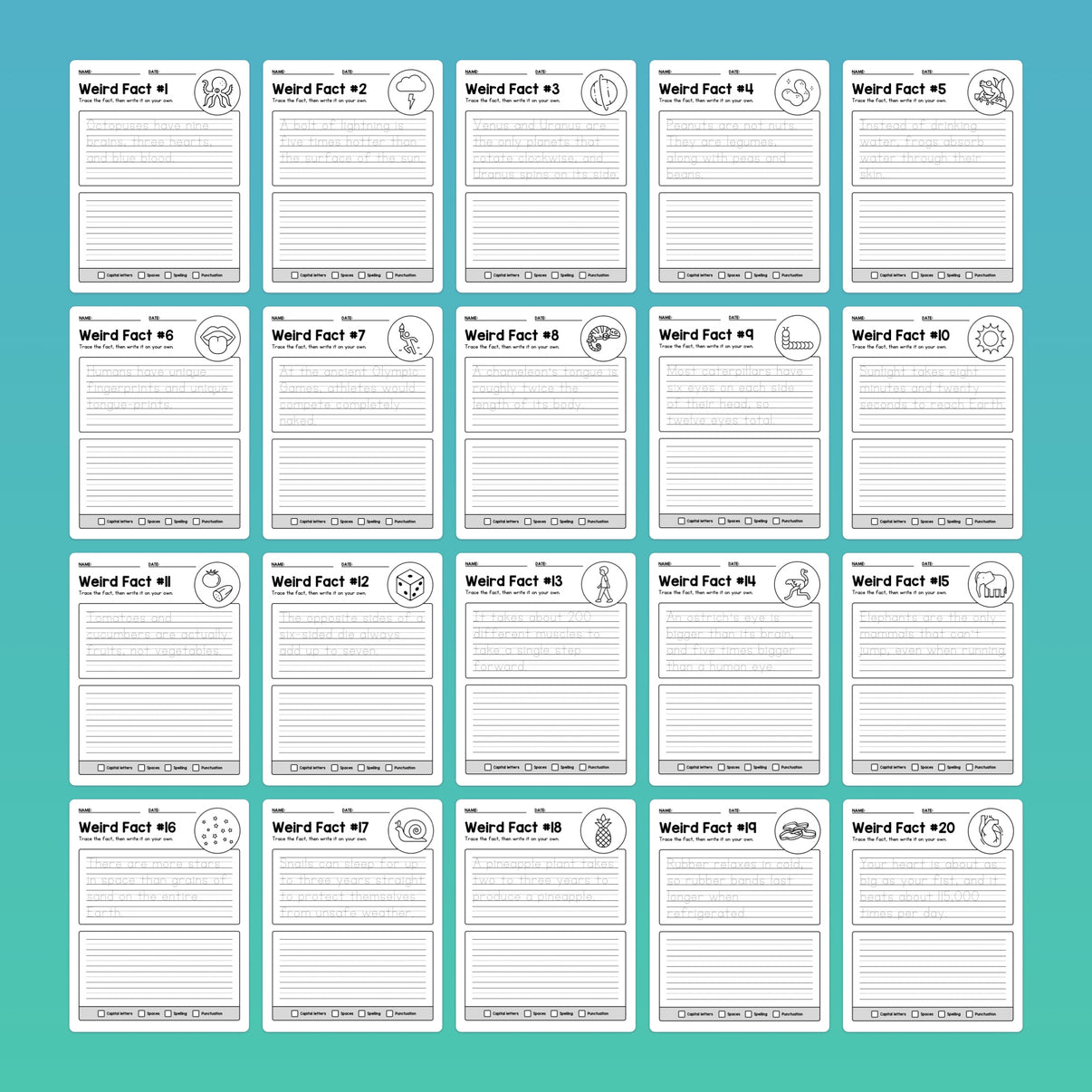 Weird Fact Handwriting Worksheets – That Little Robot