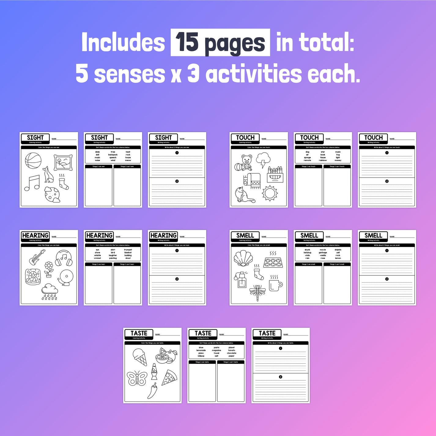 5 Senses Mini Unit (Printable PDF) – That Little Robot