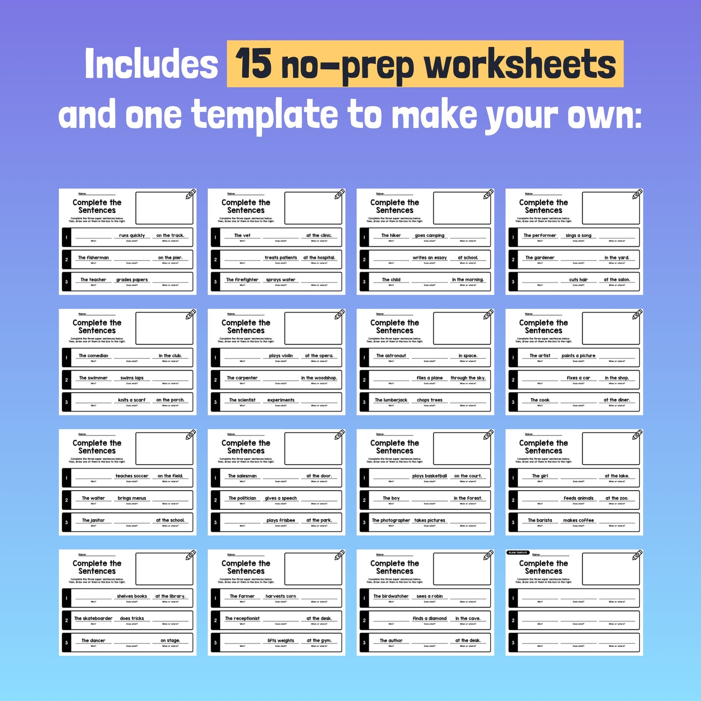 Complete the Sentences Worksheets (Printable PDF) – That Little Robot